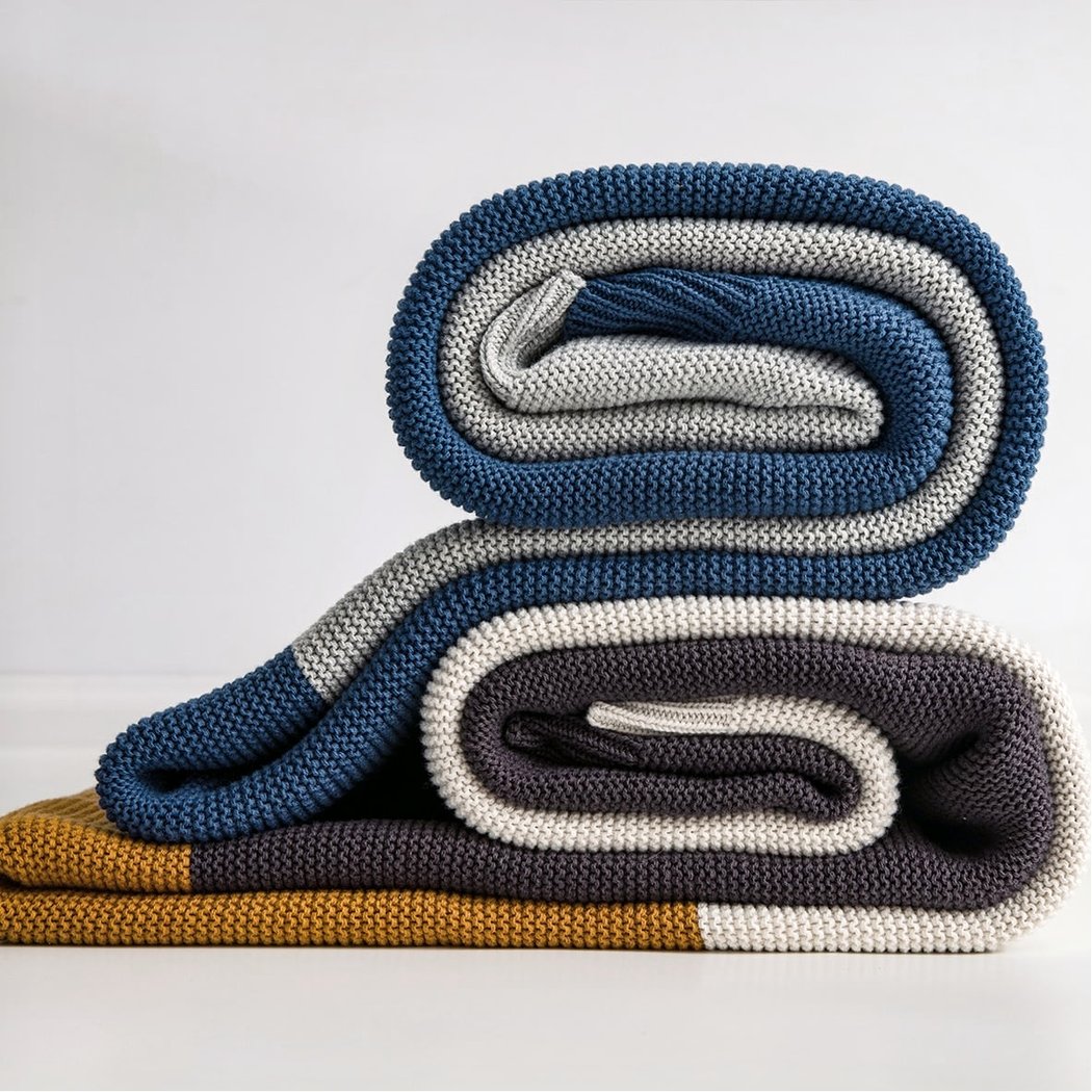 Couverture à carreaux tricotée en coton • Mille et une couverture
